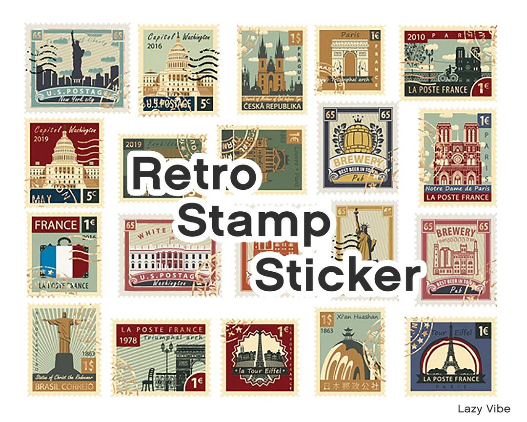 20 Pieces Retro Stamps Mini Paper Label Stickers for Scrapbook, Diary ...