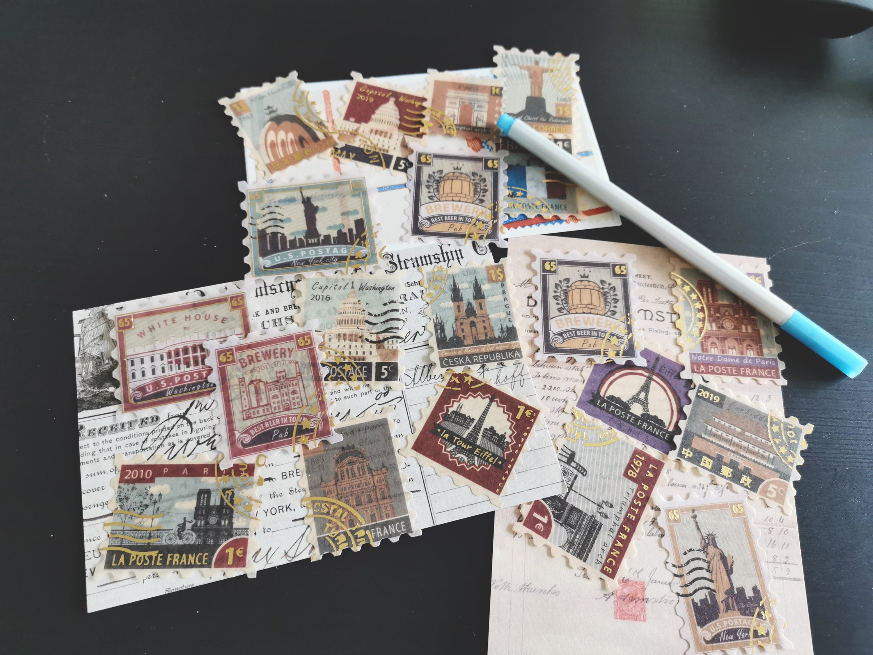 20 Pieces Retro Stamps Mini Paper Label Stickers for Scrapbook, Diary ...