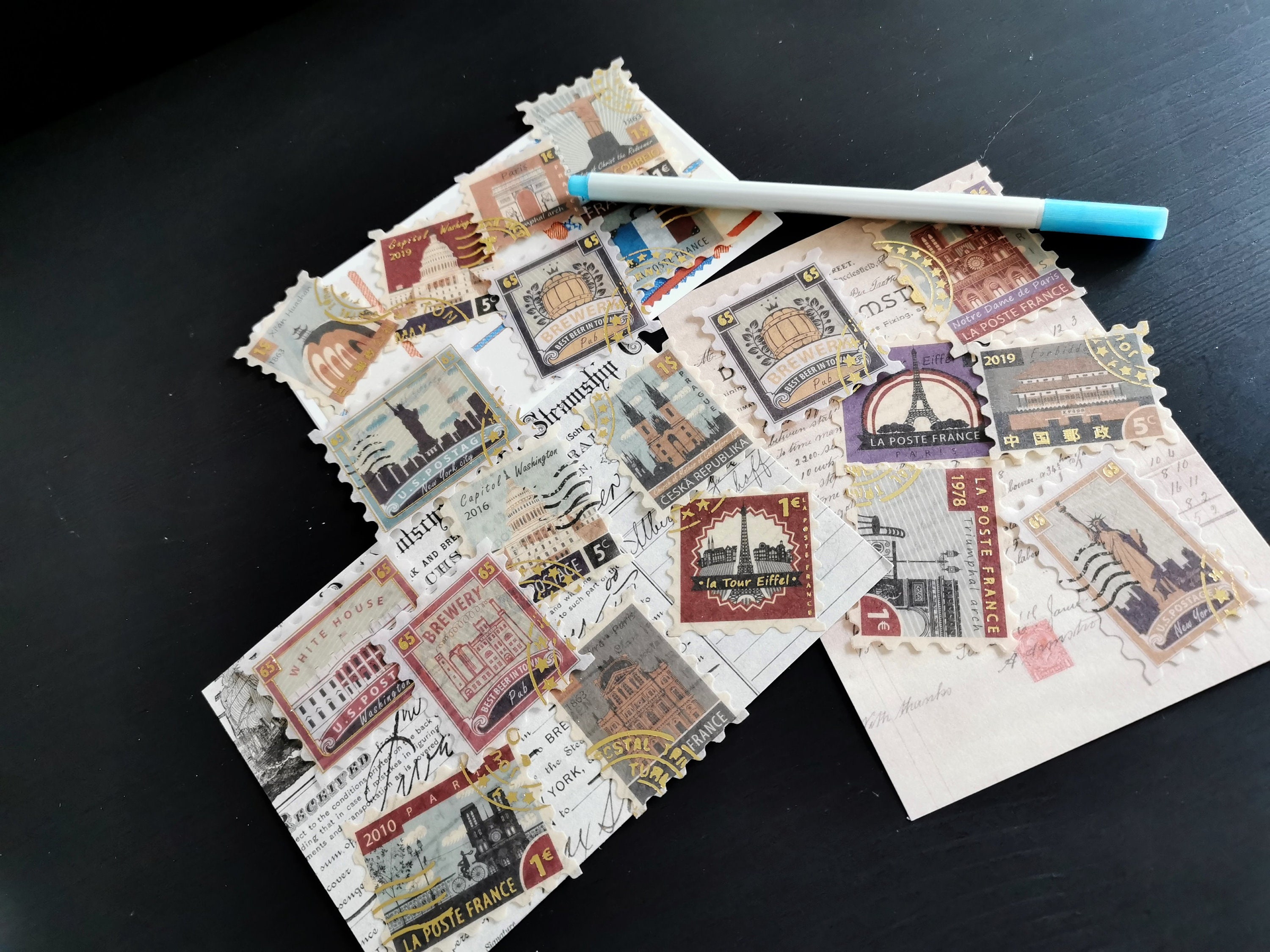 20 Pieces Retro Stamps Mini Paper Label Stickers for Scrapbook, Diary ...