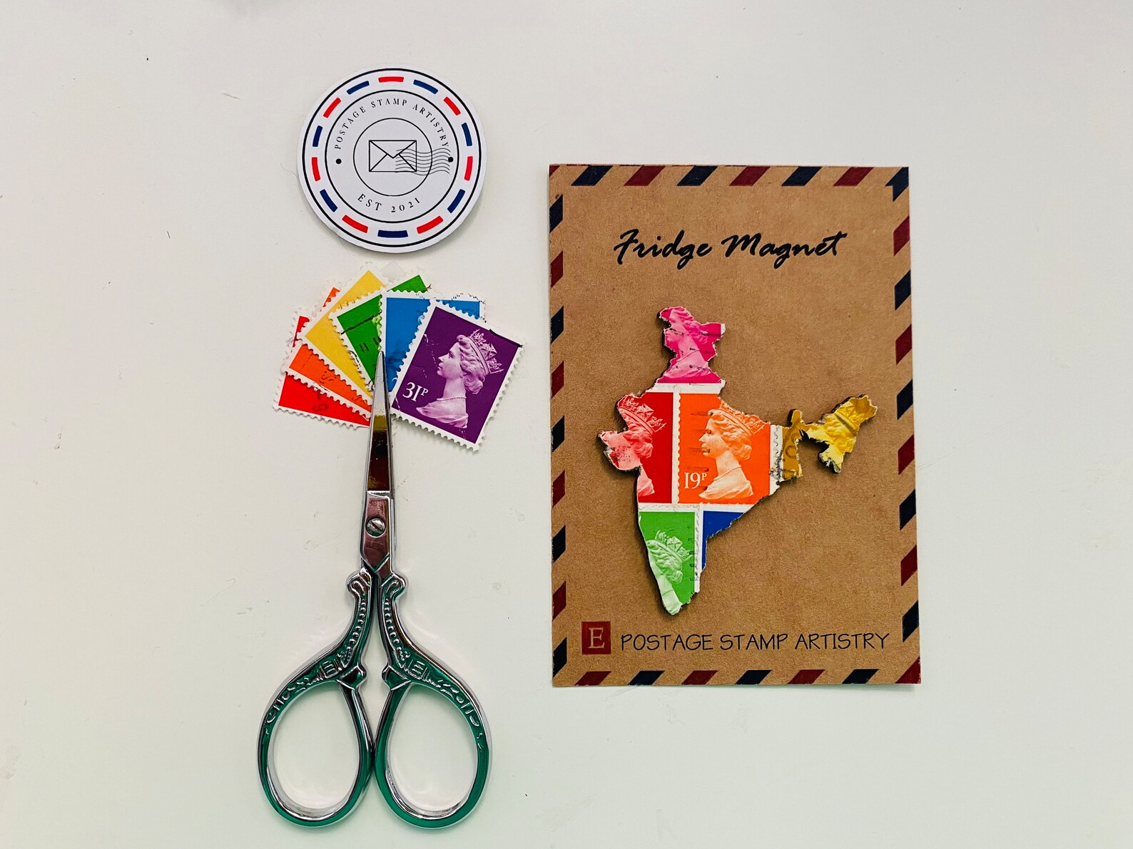 India Map Fridge Magnet/postage Stamp Map/country Map/handmade/postage ...