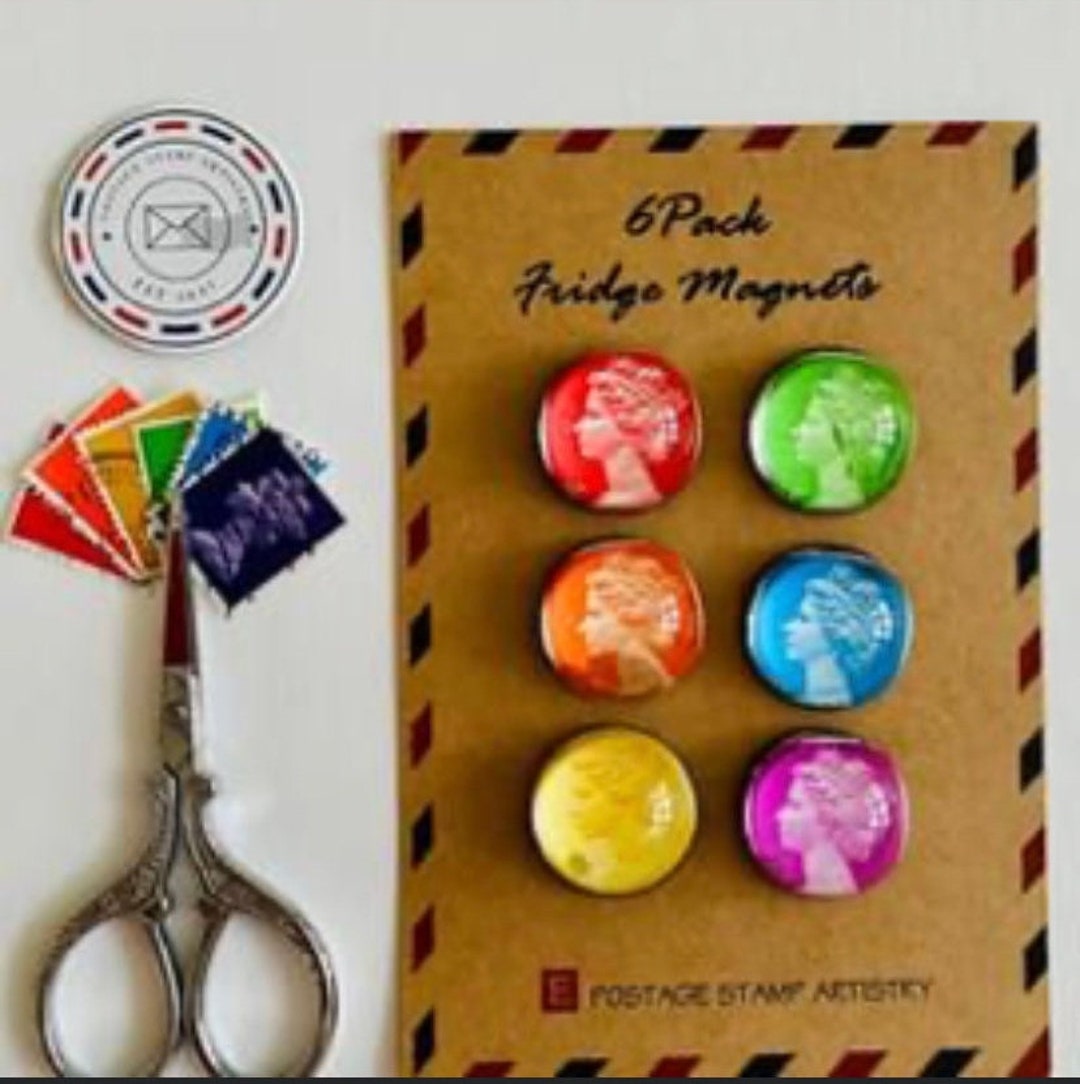 6 Pack GB Stamps Fridge Magnets/vibrant Colours/noticeboard or Fridge ...