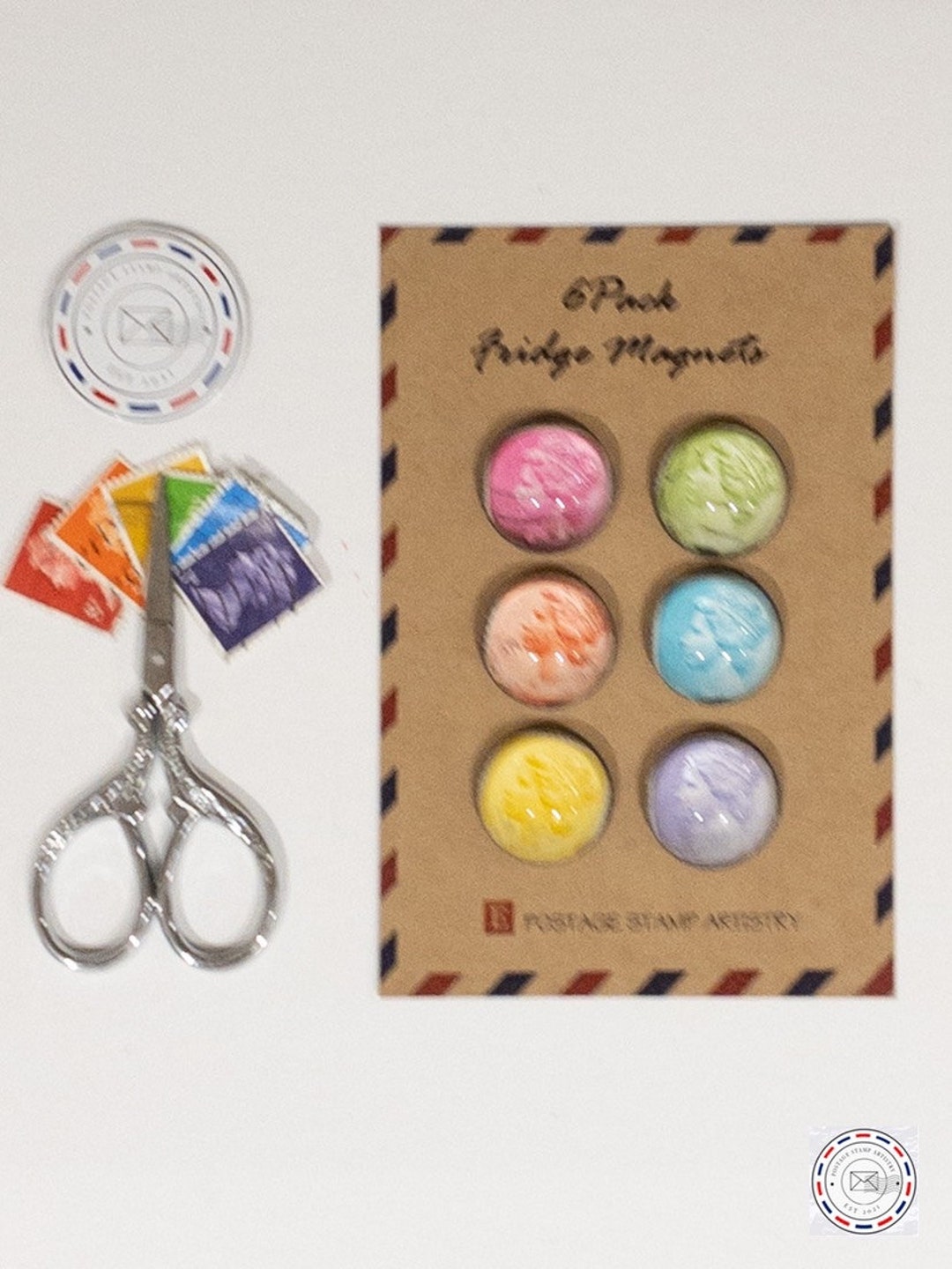 6 Pack GB Stamps Fridge Magnets/pastel Colours/noticeboard or Fridge ...