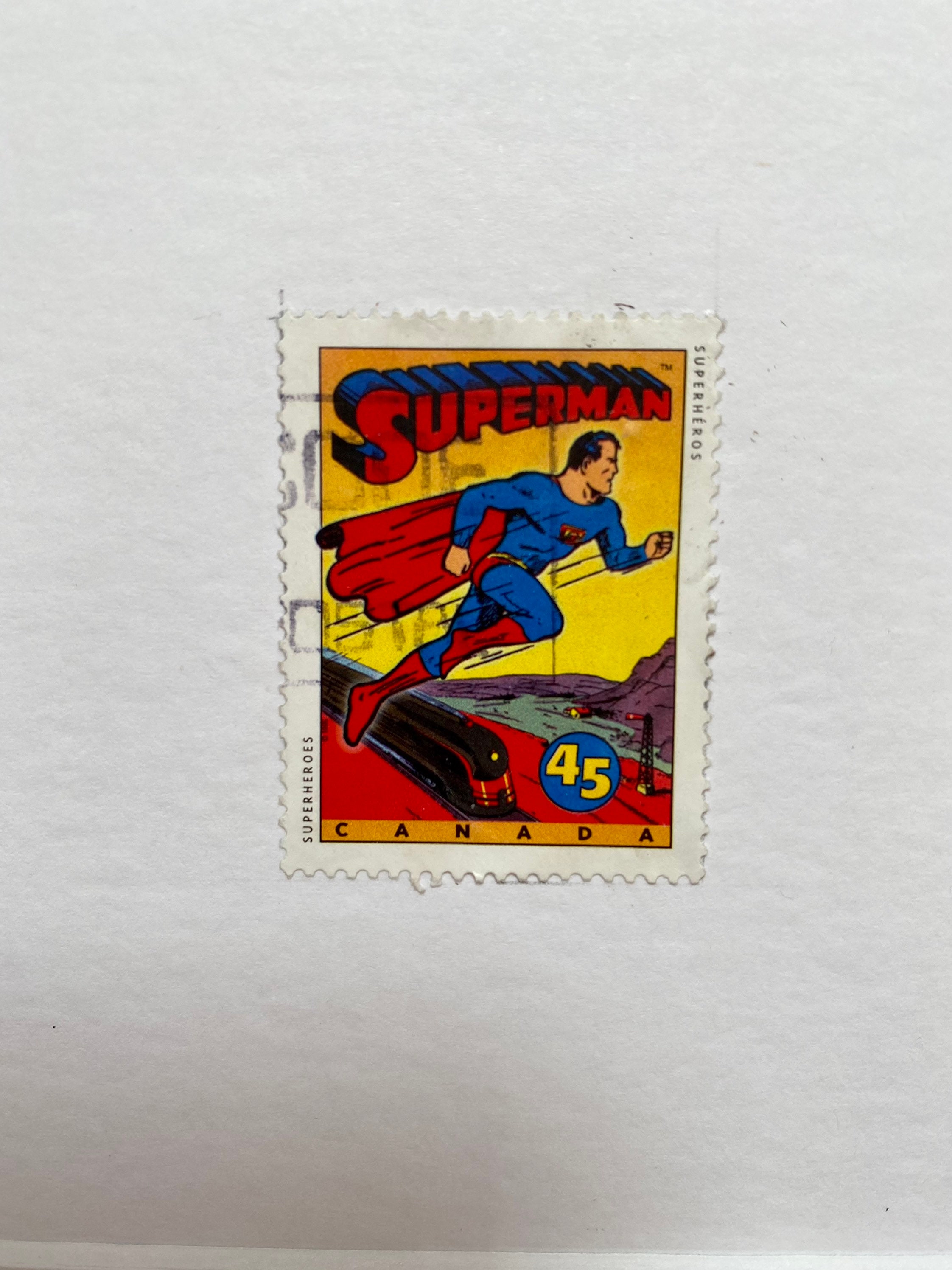 Postage Stamp Superman Themed Art/superhero/handmade/vintage Postage ...
