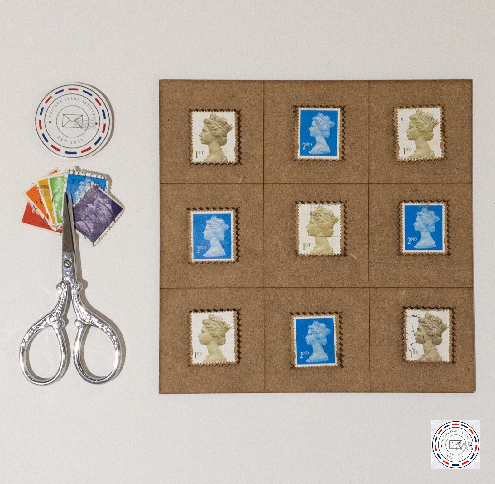 Postage Stamp Noughts & Crosses Game/tic Tac Toe/various Colour Options ...