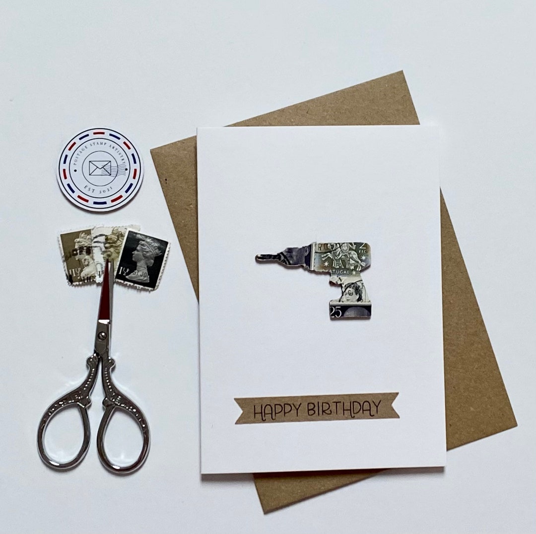 Postage Stamp Male Birthday Card/drill/handmade/vintage Postage Stamp ...