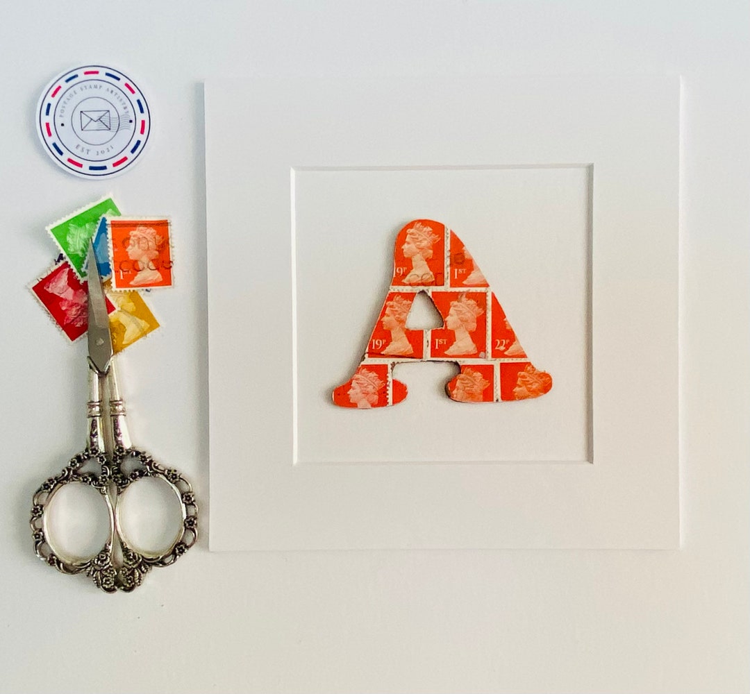 Postage Stamp Letter Art/initial Letter Art/alphabet Letter/handmade ...