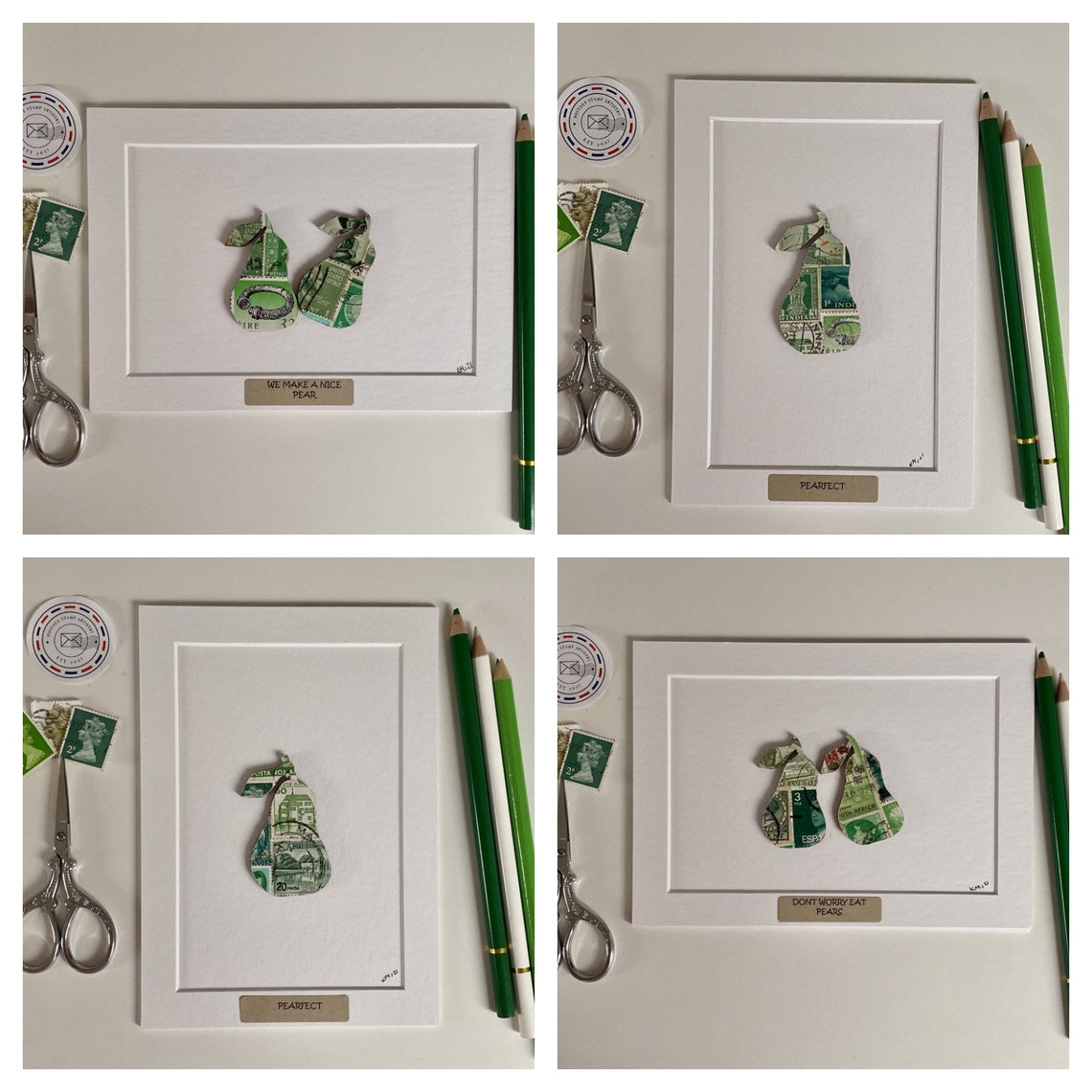 Postage Stamp Pear/pears Themed Art/handmade/vintage Postage Stamps Art ...