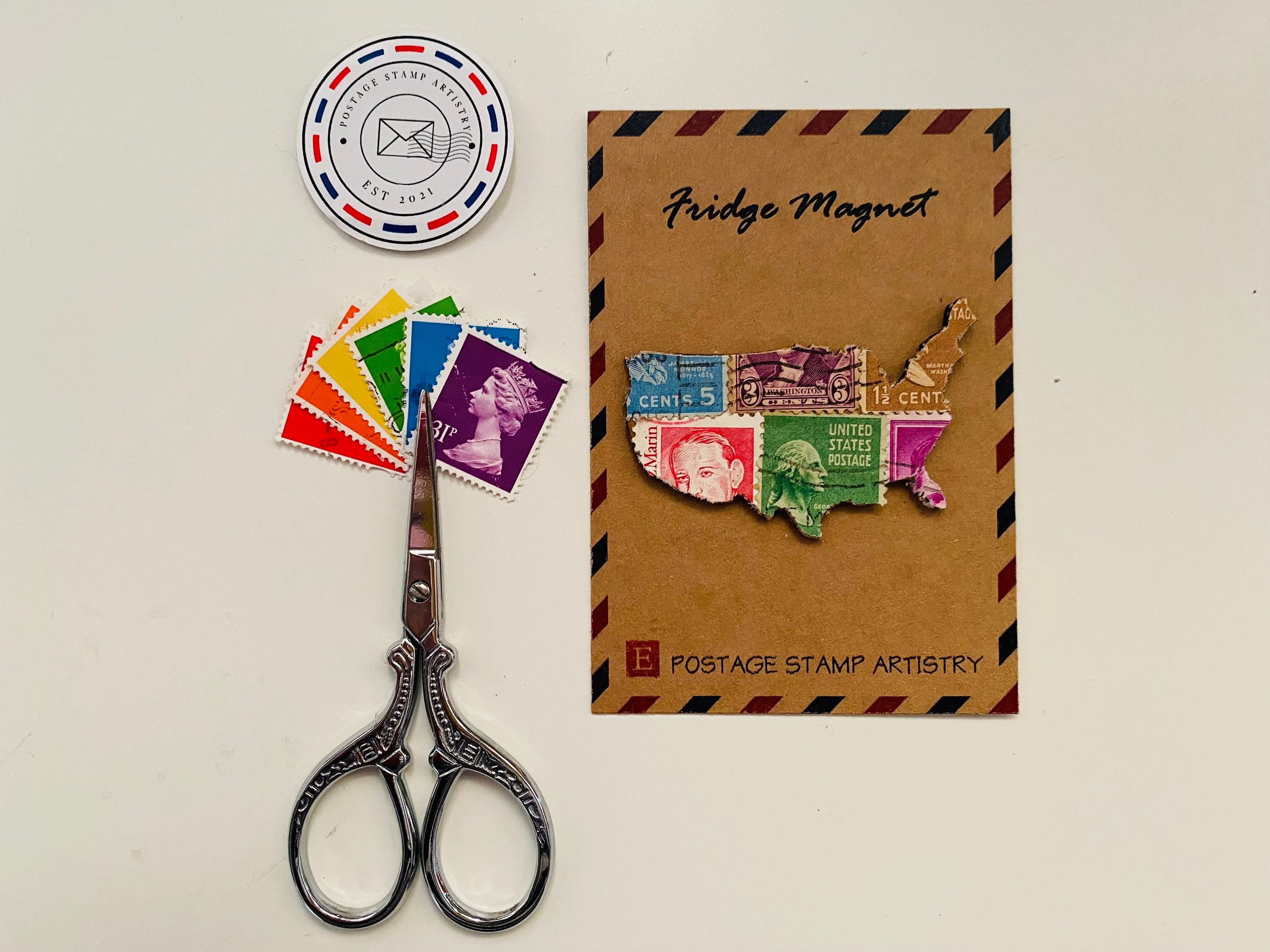 USA Map Fridge Magnet/country Map/handmade/postage Stamp Fridge Magnets ...