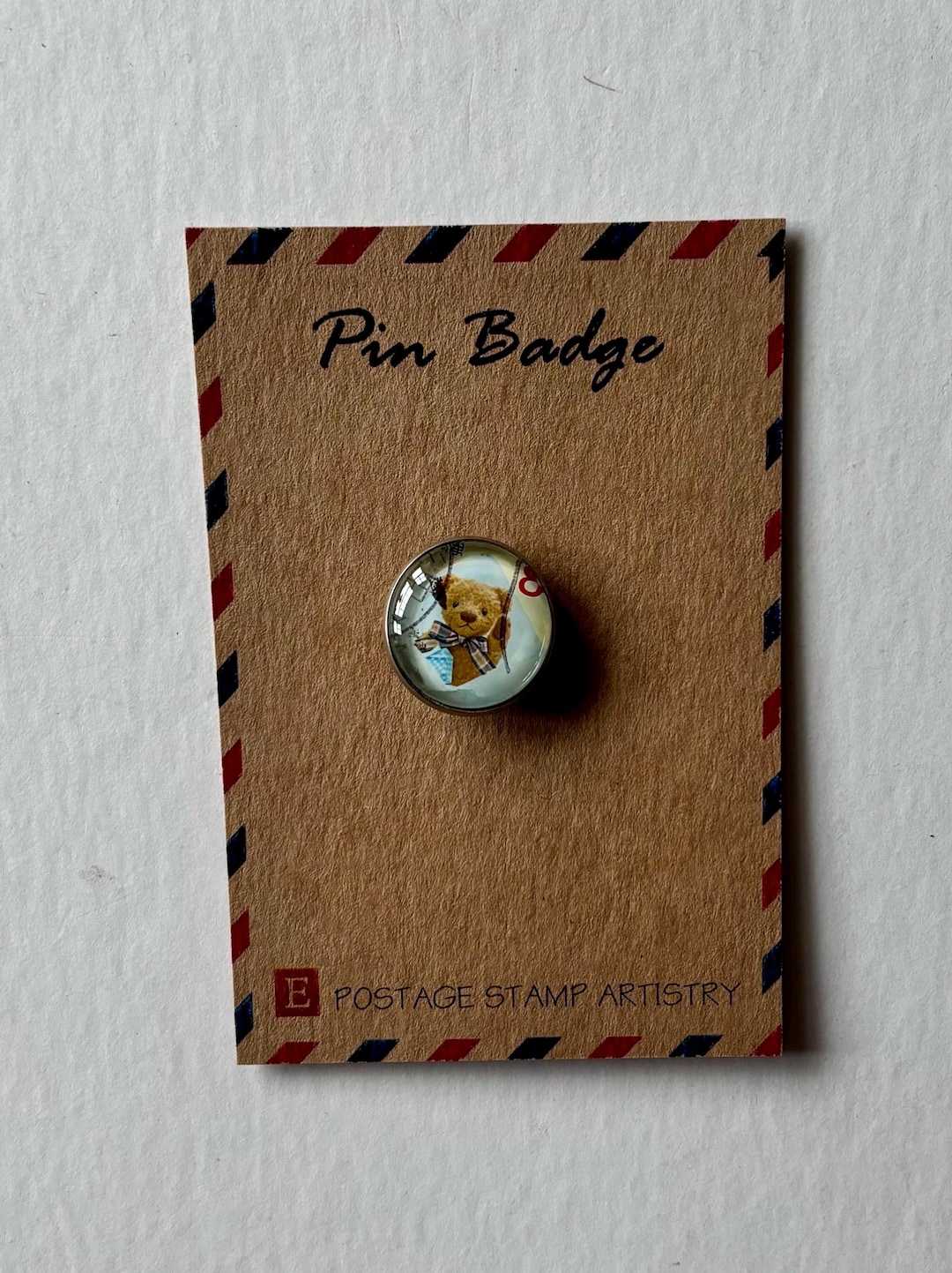 Teddy Bear Postage Stamp 20mm Dia Pin/badge/handmade/vintage Postage ...