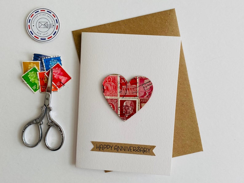 Postage Stamp Happy Anniversary Card/various Colours/handmade/vintage ...