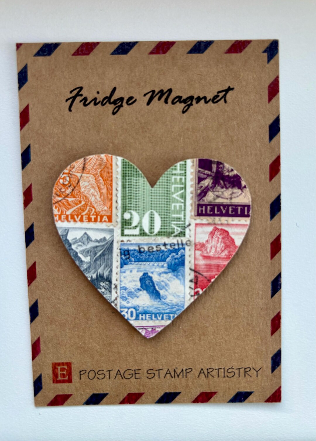Switzerland Postage Stamp Heart Fridge Magnet/swiss/handmade/postage ...