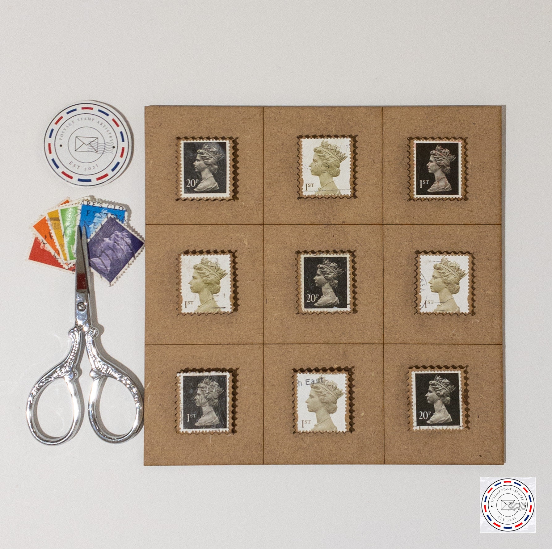 Postage Stamp Noughts & Crosses Game/tic Tac Toe/various Colour Options ...