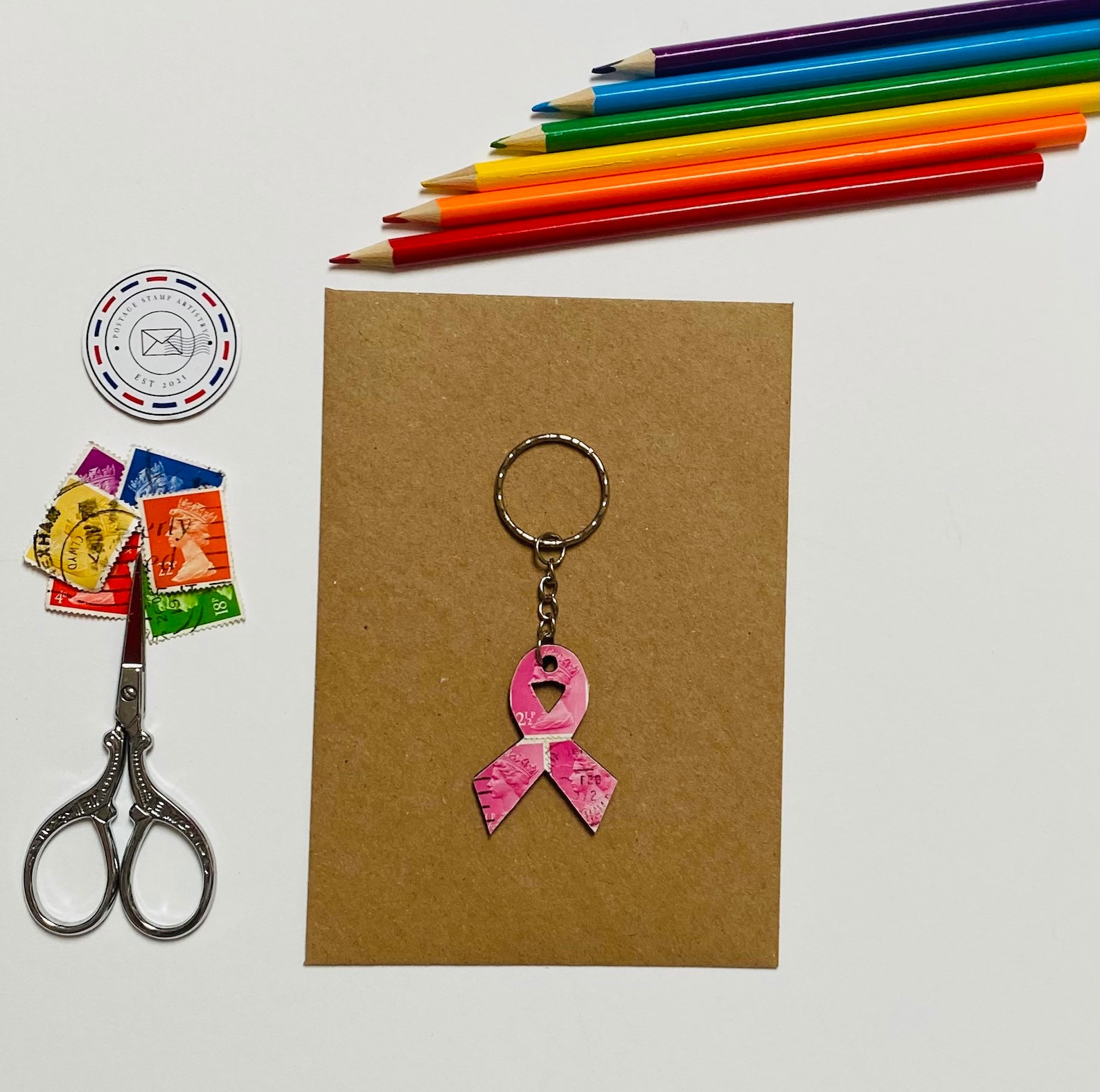 Postage Stamp Cancer Keyring/cancer Awareness Ribbon Keyring/charity ...