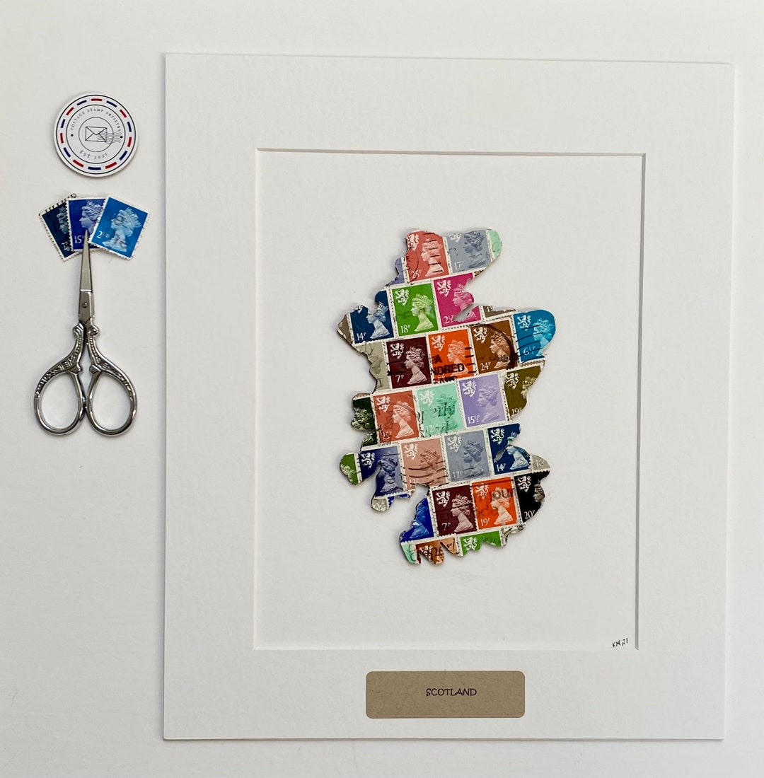 Postage Stamp Map of Scotland Art/scotland/gb Stamps/ Country Map/ Map ...