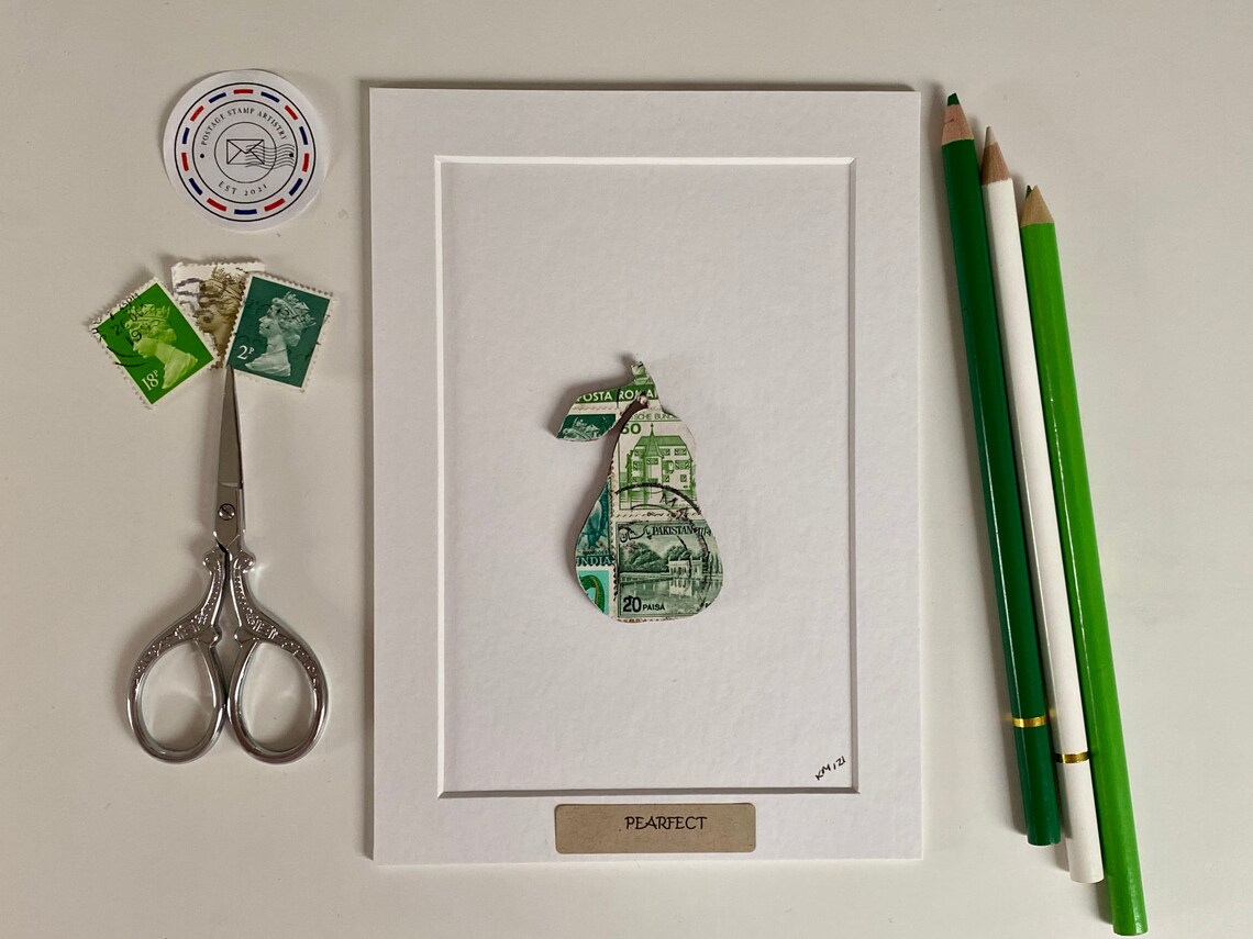 Postage Stamp Pear/pears Themed Art/handmade/vintage Postage Stamps Art ...