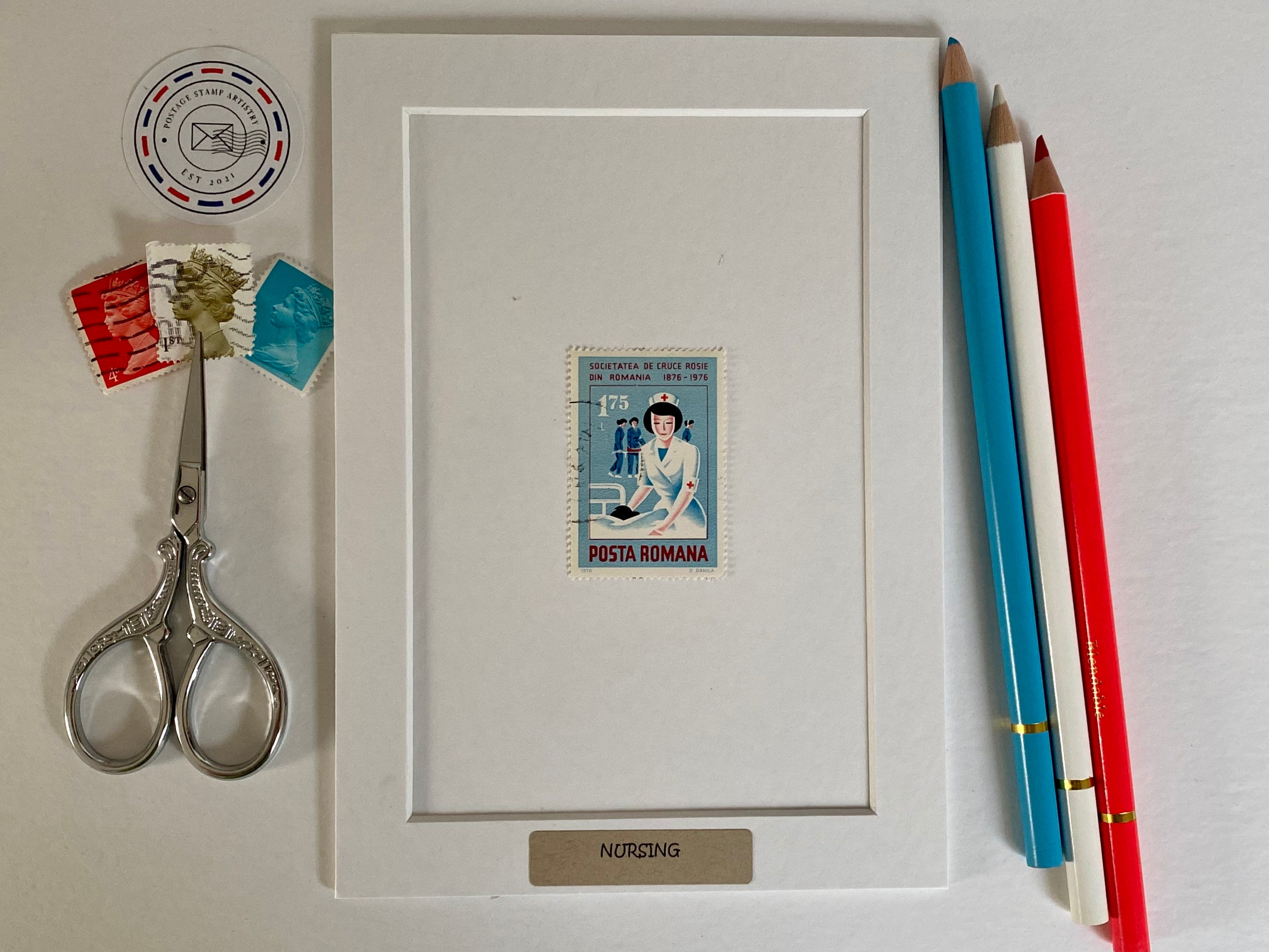 Postage Stamp Nurse/nursing Themed Art/handmade/vintage Postage Stamp ...