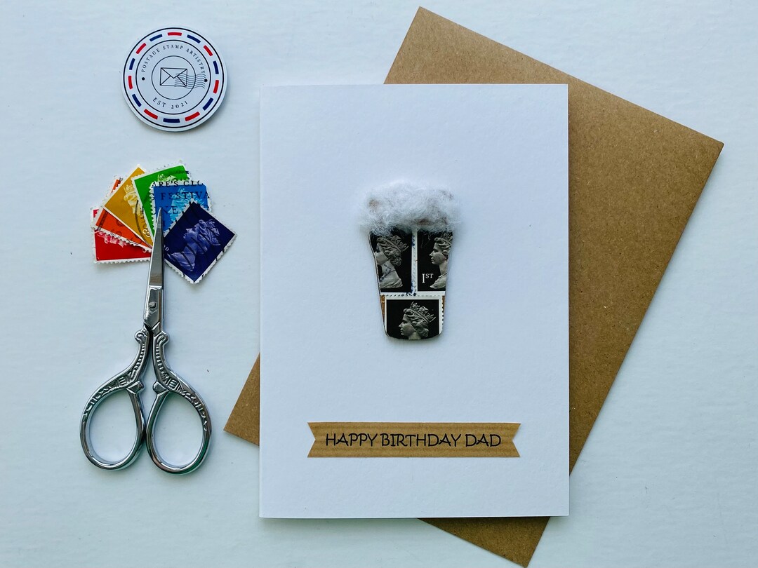 Postage Stamp Beer Glass/greeting Card/various Family Member Options ...