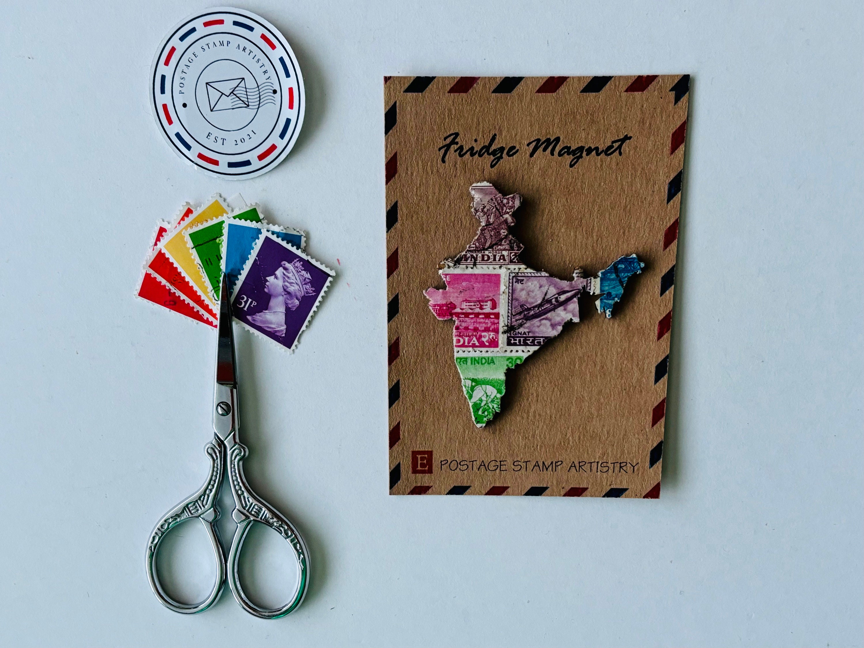 India Map Fridge Magnet/postage Stamp Map/country Map/handmade/postage ...
