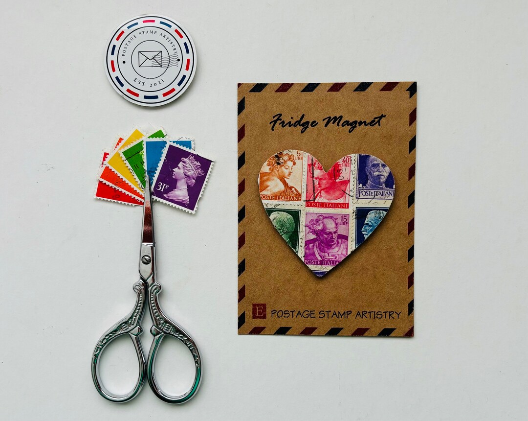 Italy Postage Stamp Heart Fridge Magnet/italia/handmade/postage Stamp ...