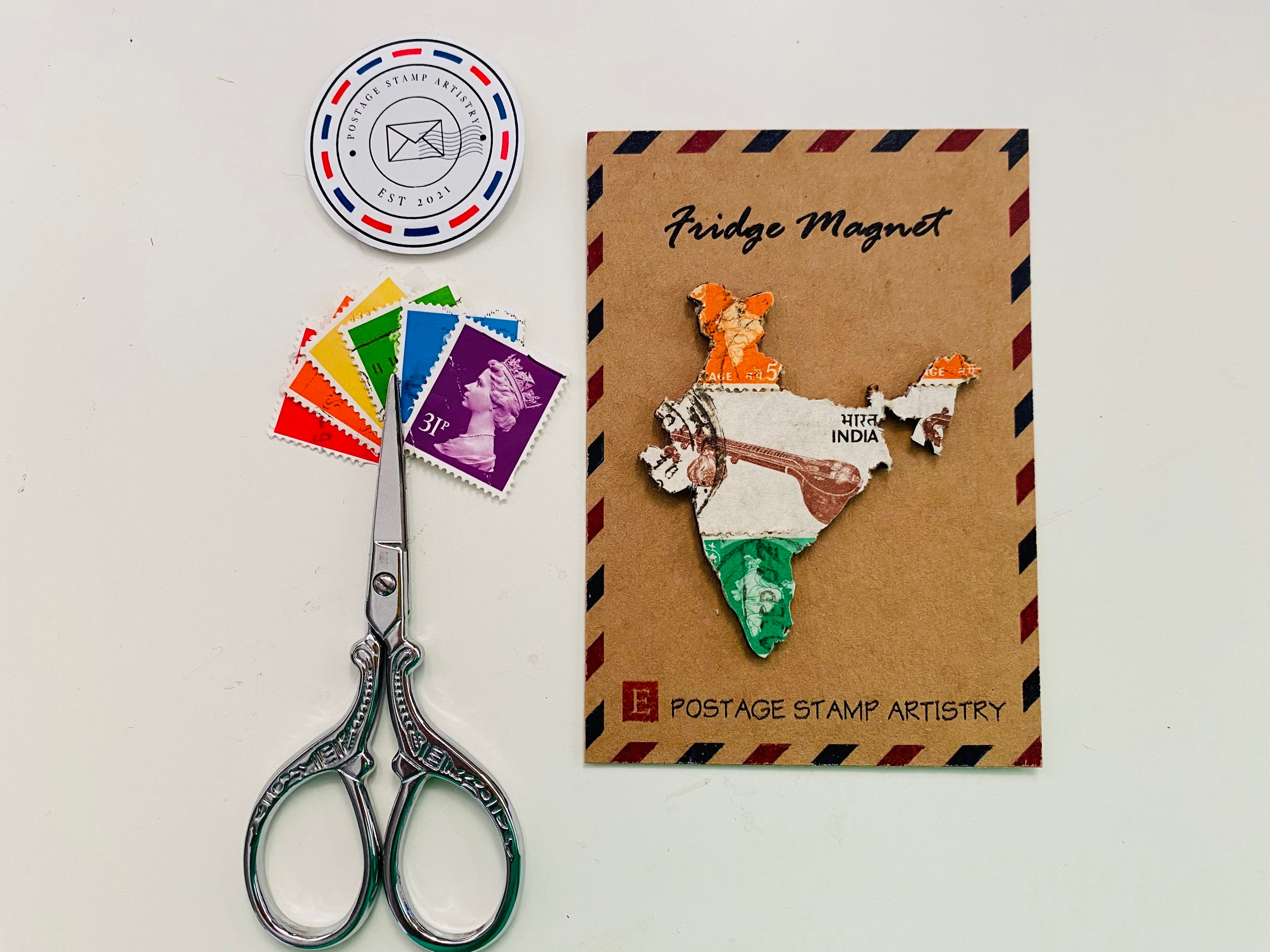 India Map Fridge Magnet/postage Stamp Map/country Map/handmade/postage ...