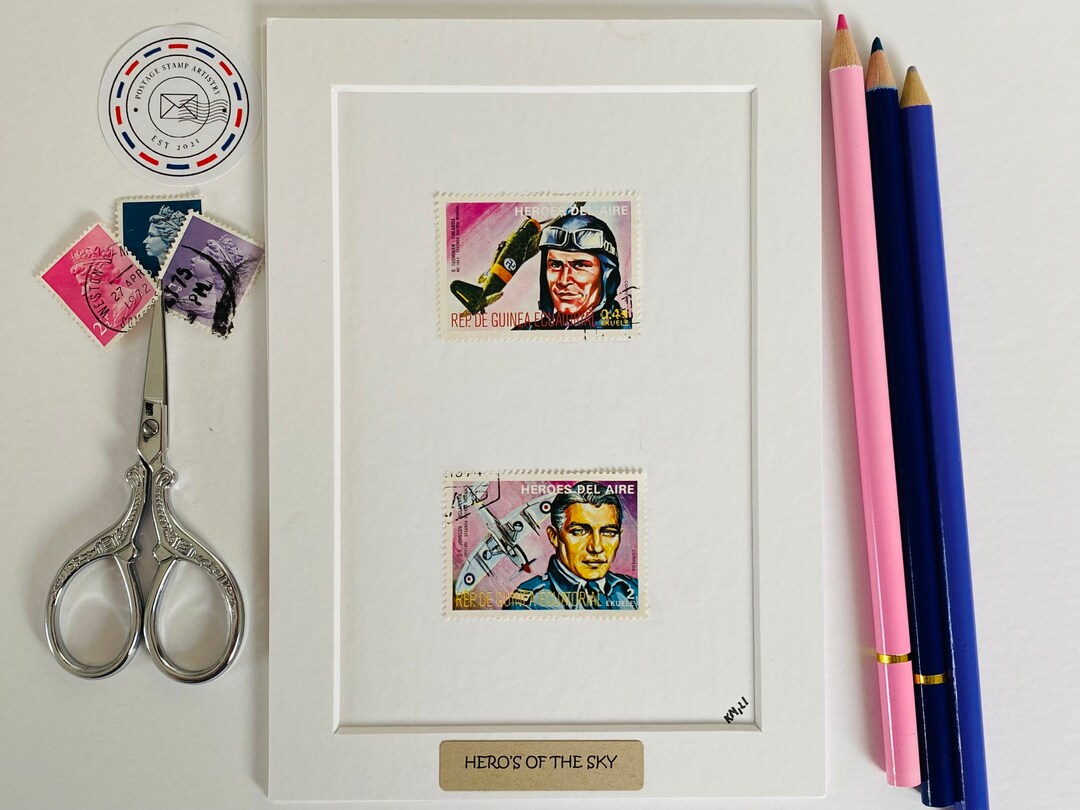 Postage Stamp History/hero's of the Sky Themed Art/handmade/vintage ...