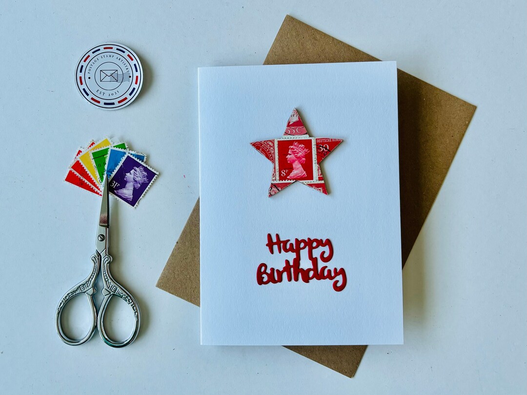Star Postage Stamp Birthday Card/happy Birthday/star Card/various ...