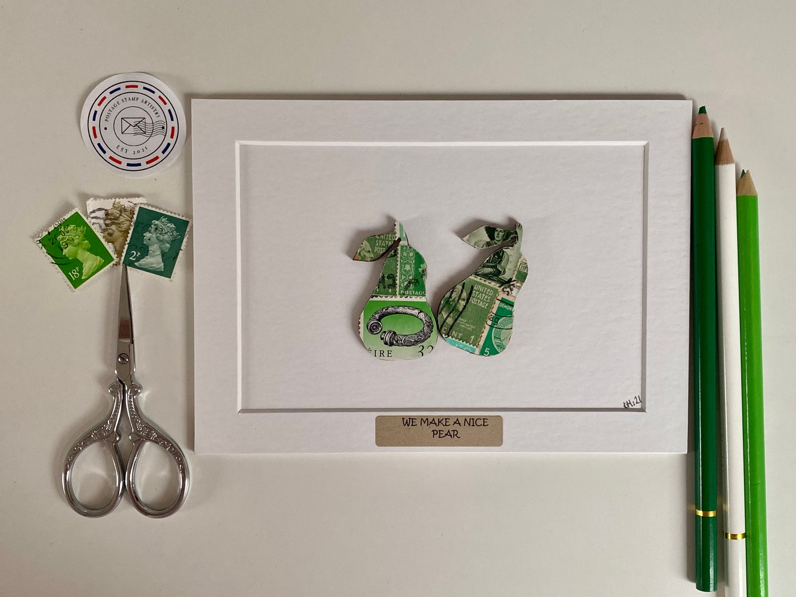 Postage Stamp Pear/pears Themed Art/handmade/vintage Postage Stamps Art ...