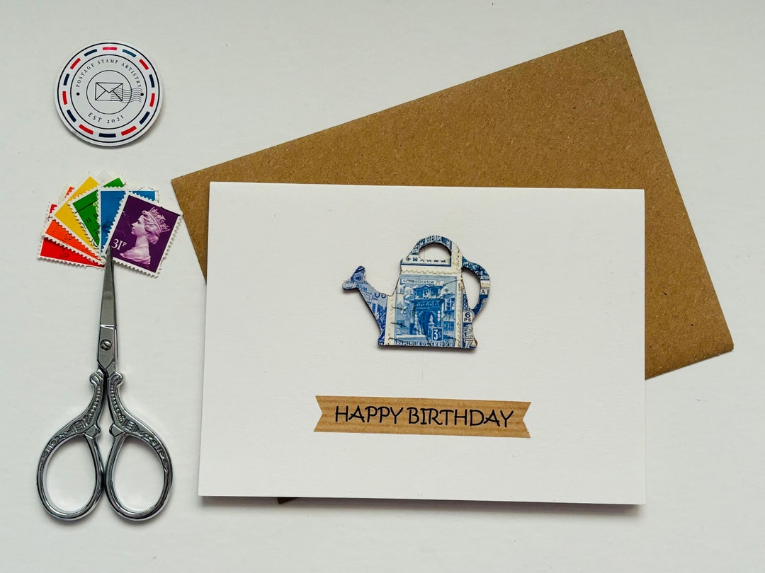 Postage Stamp Garden Watering Can/greeting Card/various Family Member ...