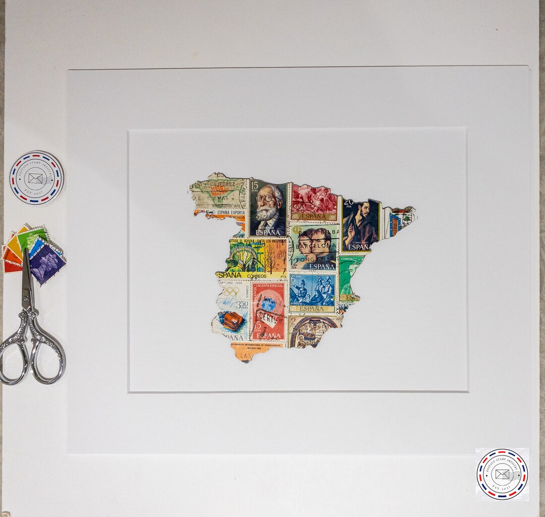 Postage Stamp Map of Spain /espana/ Country Map of - Etsy