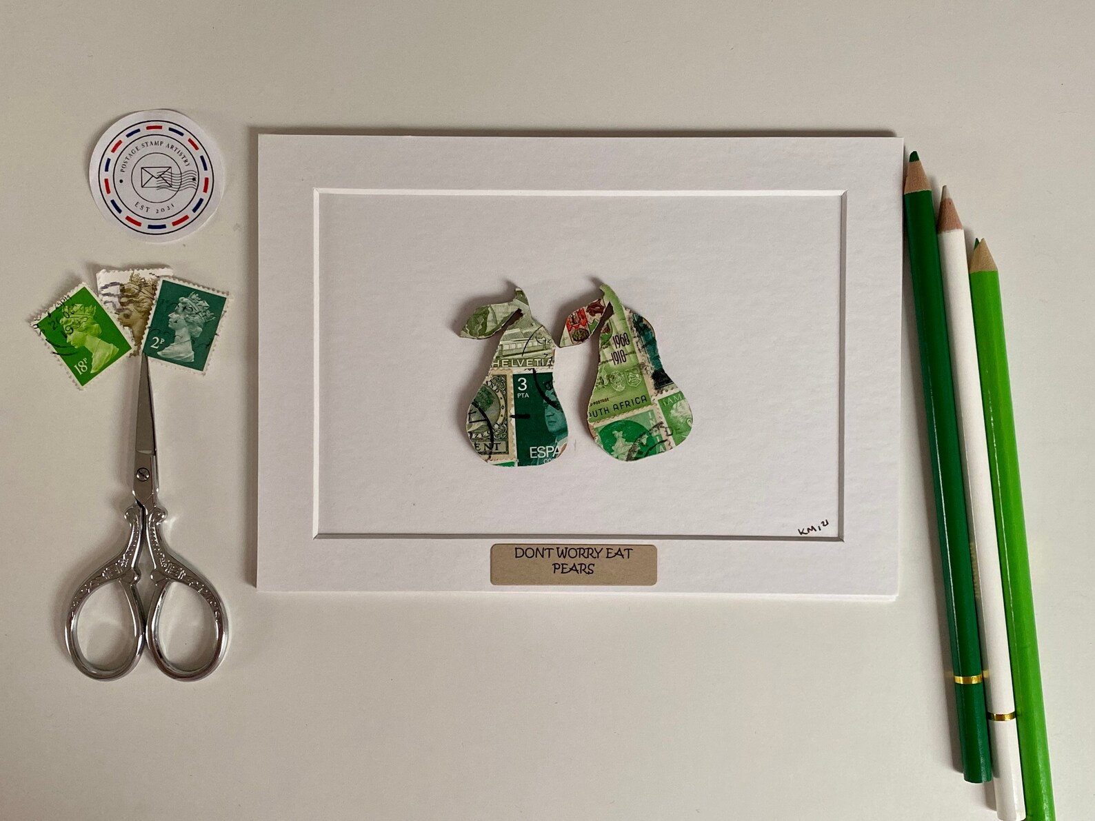 Postage Stamp Pear/pears Themed Art/handmade/vintage Postage Stamps Art ...