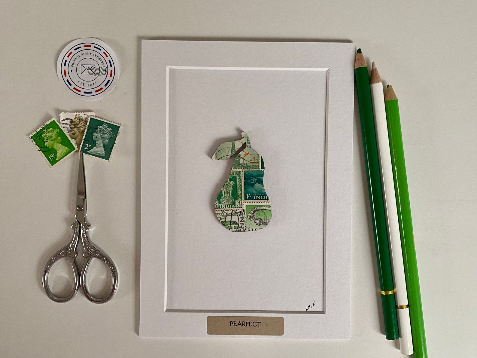 Postage Stamp Pear/pears Themed Art/handmade/vintage Postage Stamps Art ...
