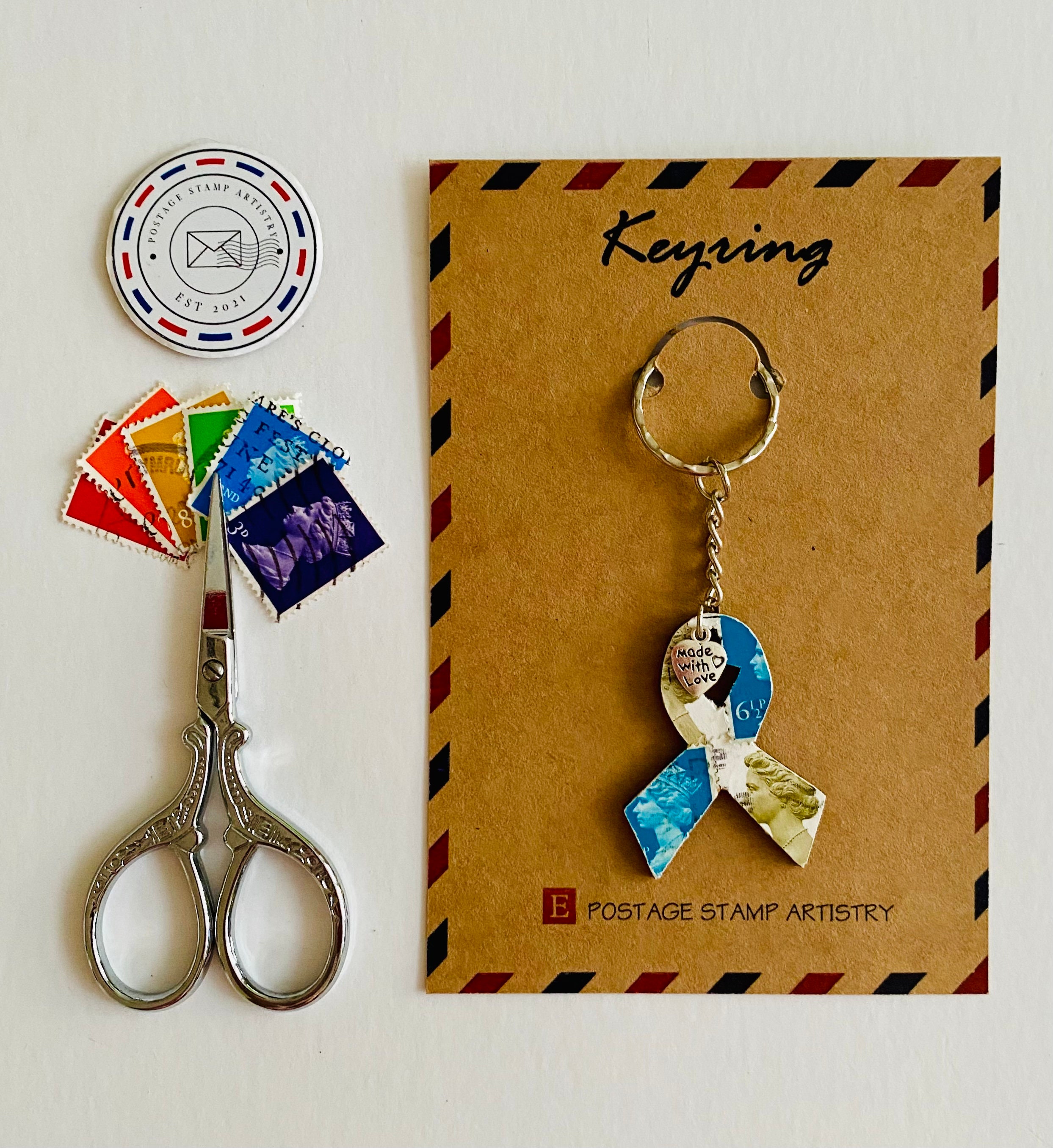 Postage Stamp Cancer Keyring/cancer Awareness Ribbon Keyring/charity ...