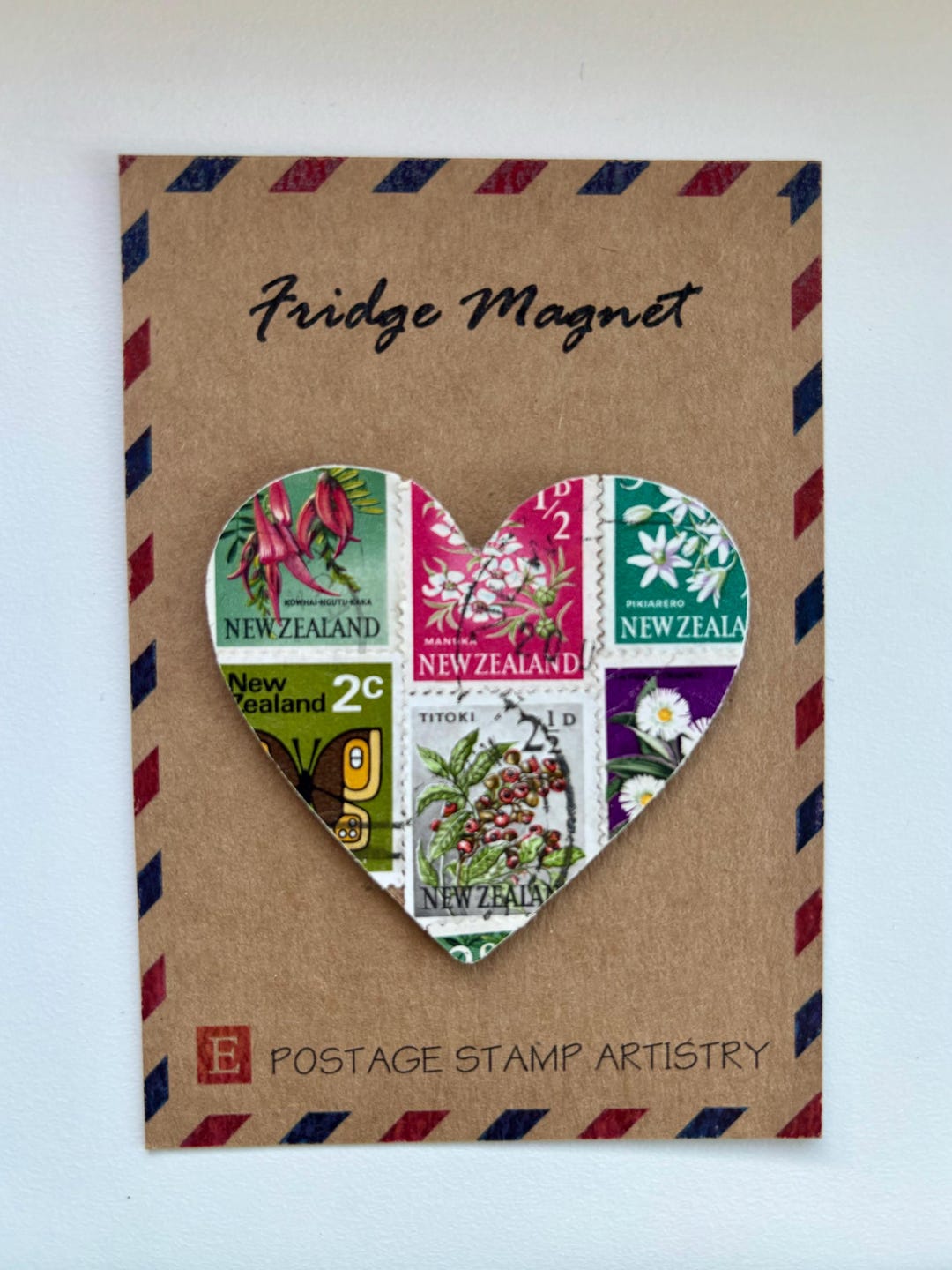 New Zealand Postage Stamp Heart Fridge Magnet/handmade/postage Stamp ...