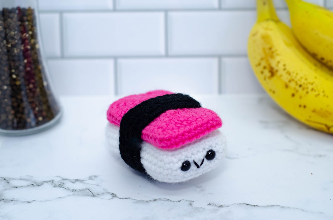 Crochet Spam Musubi Cute Knit Sushi Amigurumi Toy Yarn Sushi Rice Nori ...