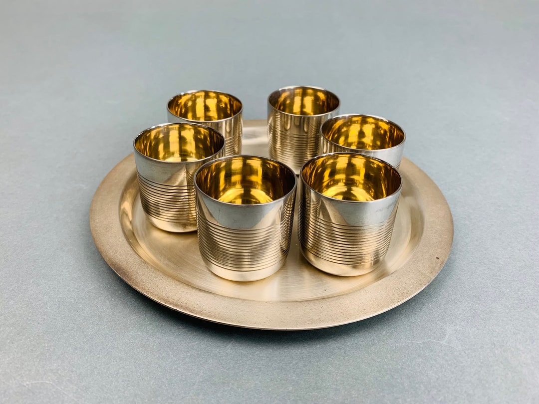 Vintage Soviet Set of 6 Mini Melchior Cups Silver Plated Set With Tray ...