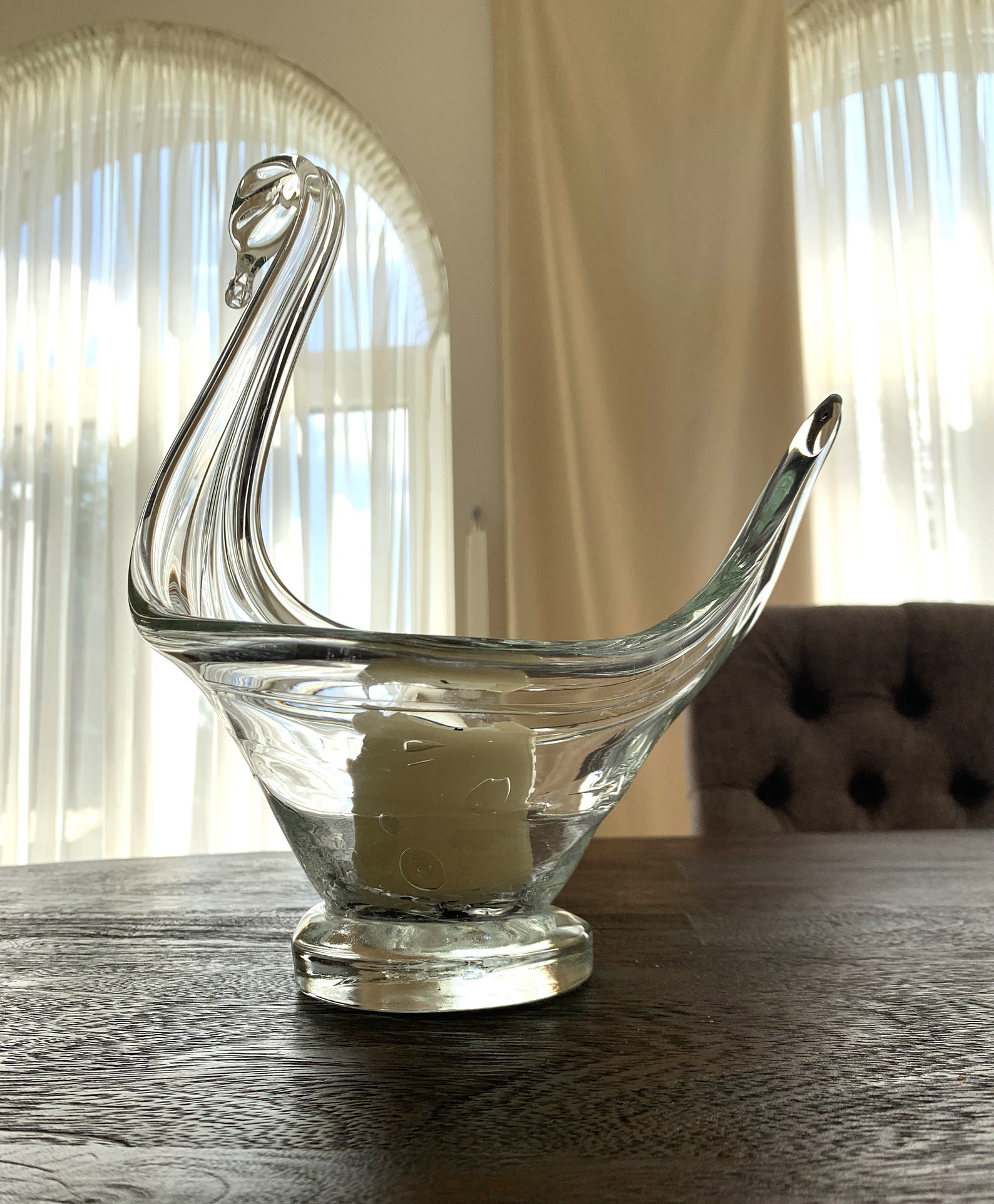 Vintage 70s Glass Vase Swan Art Glass Swan Vase/statue/bowl Modern Mid ...