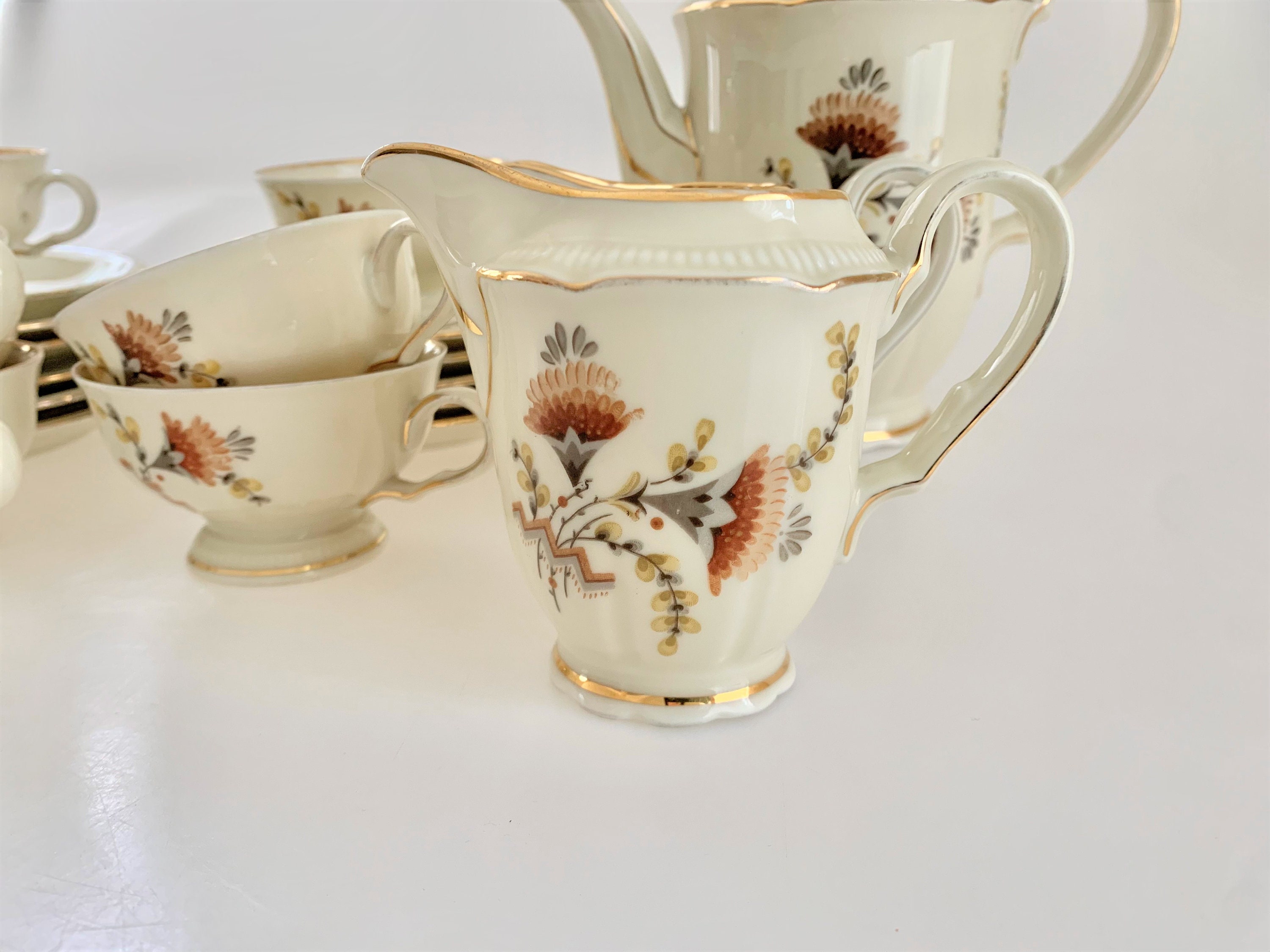 RARE Antique 1910-1935 Porsgrund Norge Coffee/tea Service Ivory Gold ...