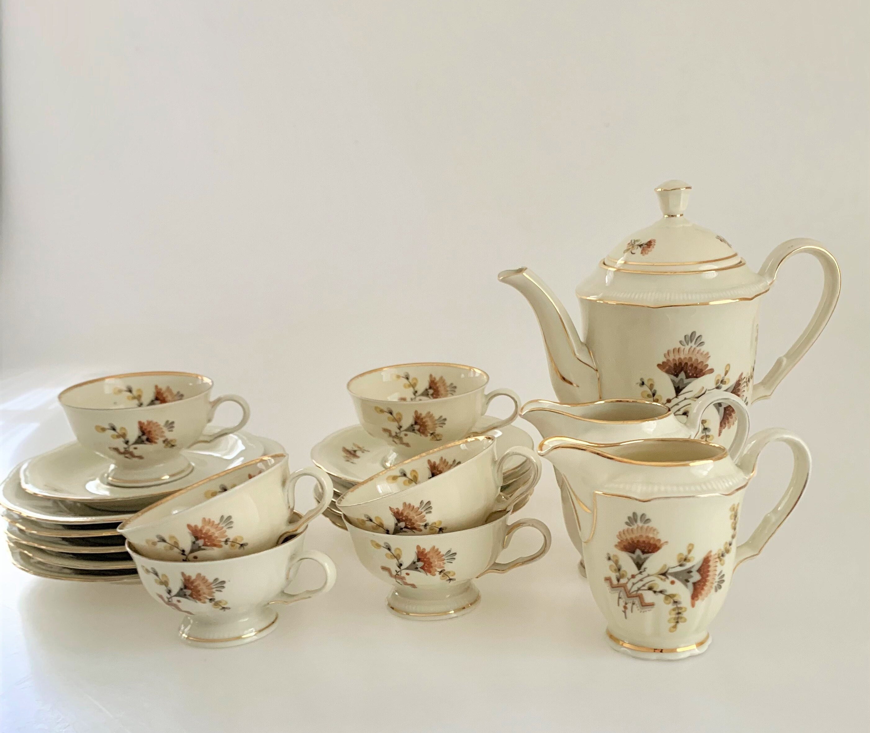 RARE Antique 1910-1935 Porsgrund Norge Coffee/tea Service Ivory Gold ...