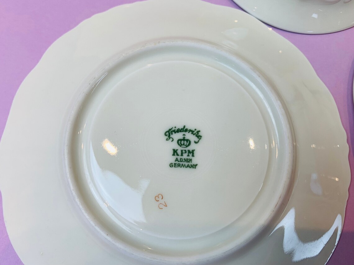 Vintage KPM AD 1831 Porcelain Tea Trio KPM Friederike Set of 3 Tea Cup ...