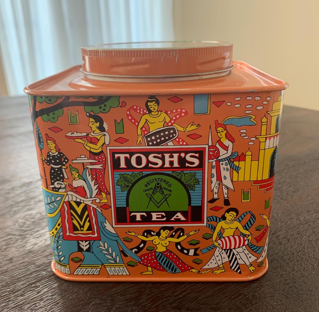 Vintage 1960s Old Indian Tin Metal Tea Box Tosh's Embassy Blend Masons ...