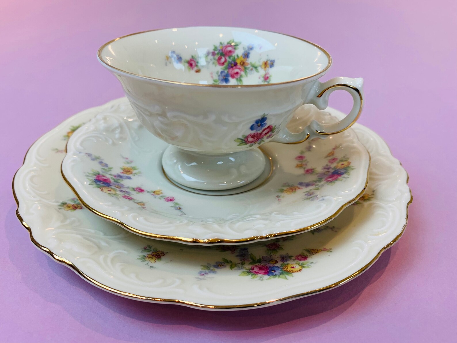 Vintage KPM AD 1831 Porcelain Tea Trio KPM Friederike Set of 3 Tea Cup ...