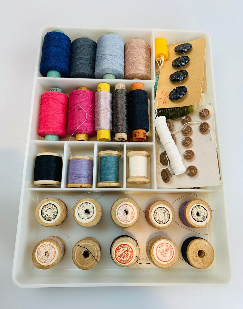 Vintage Green White Sewing Box Thread Spools Storage Case Made - Etsy