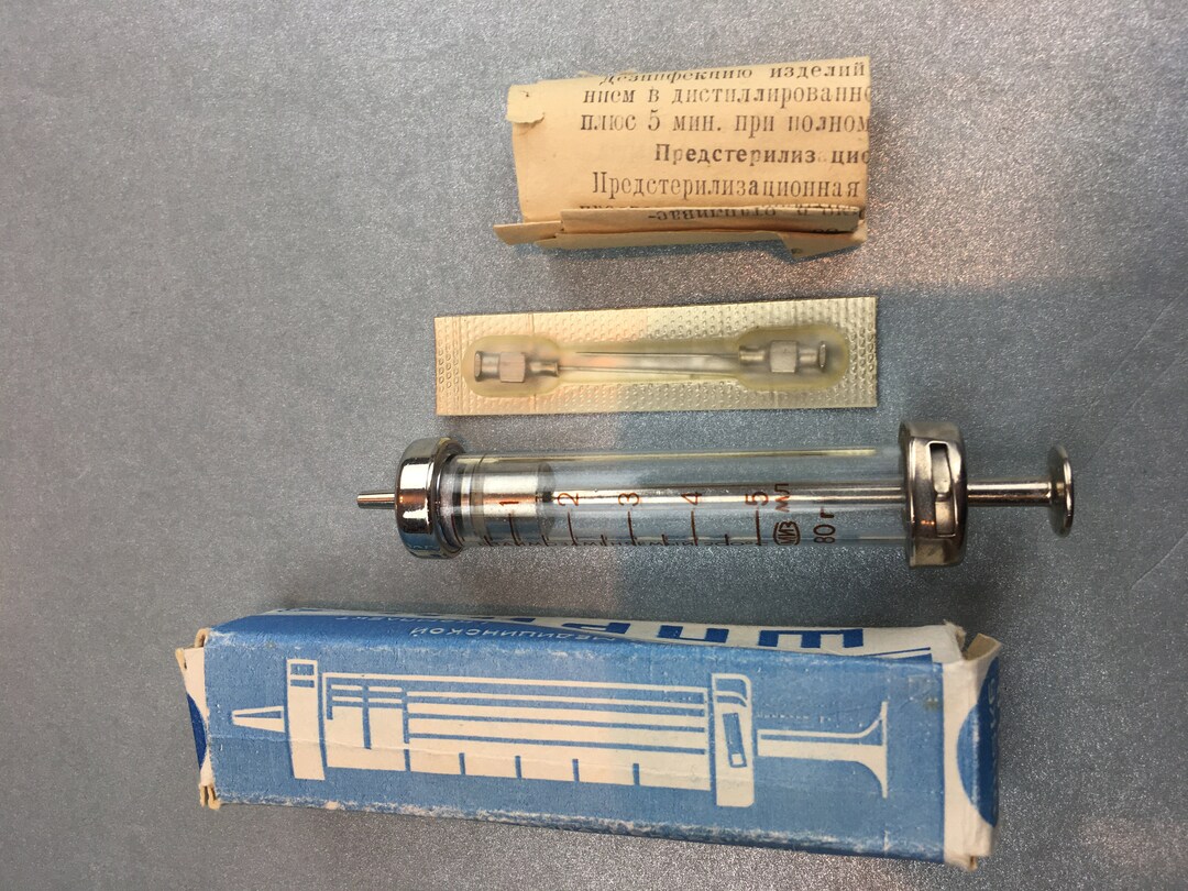 Vintage Soviet Medical Instrument Reusable Glass Syringe Old Injection ...