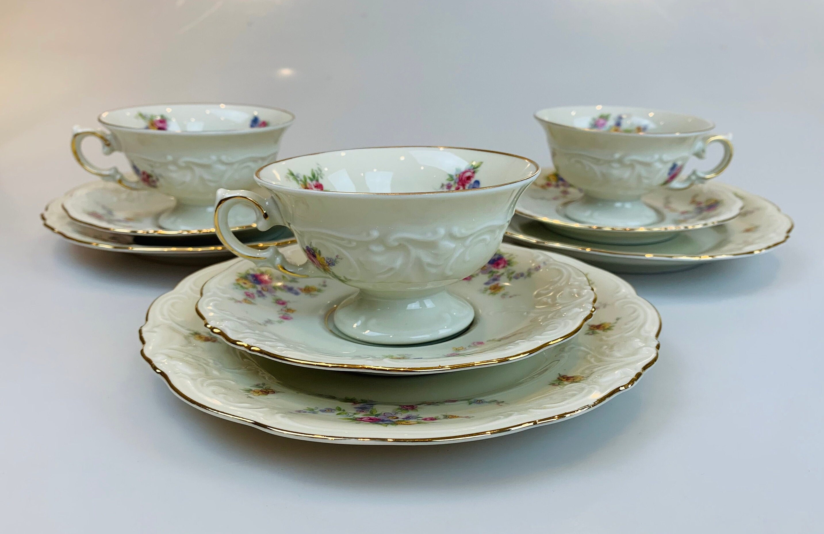 Vintage KPM AD 1831 Porcelain Tea Trio KPM Friederike Set of 3 Tea Cup ...