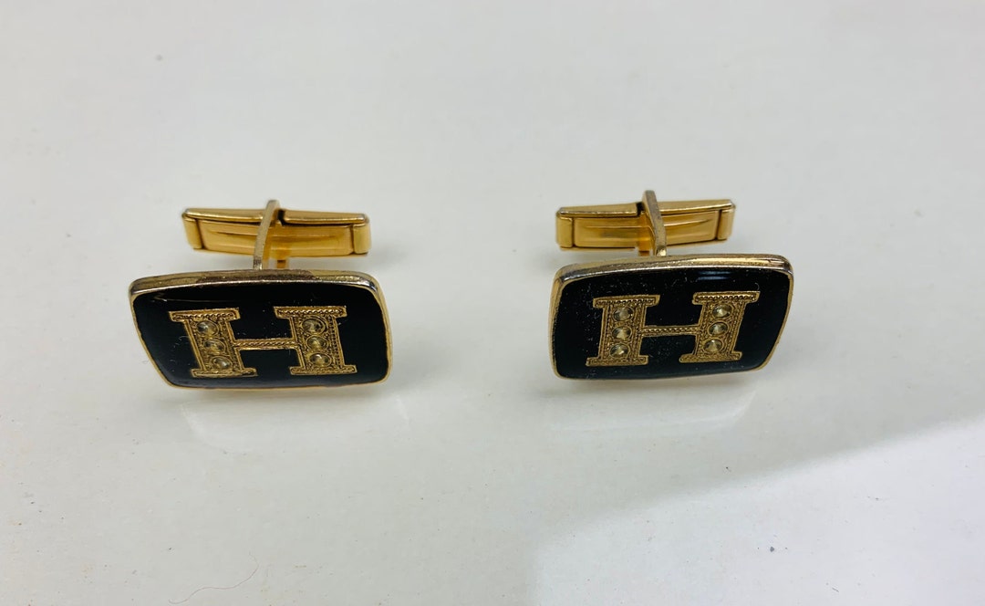 Vintage Black Cufflinks for Mens Rectangular With the Letter H - Etsy