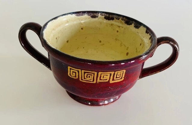 Vintage Pot Greek Style Small Bowl Handmade Pottery Two Handles Cup ...