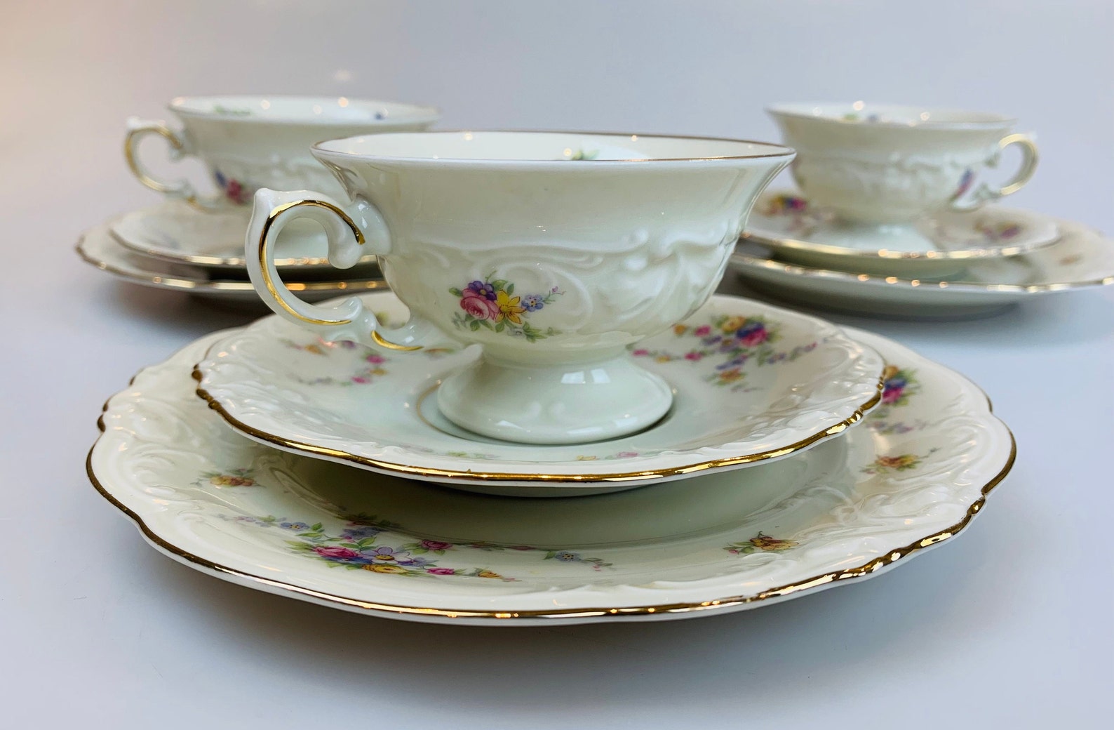 Vintage KPM AD 1831 Porcelain Tea Trio KPM Friederike Set of 3 Tea Cup ...