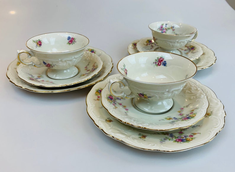 Vintage KPM AD 1831 Porcelain Tea Trio KPM Friederike Set of 3 Tea Cup ...