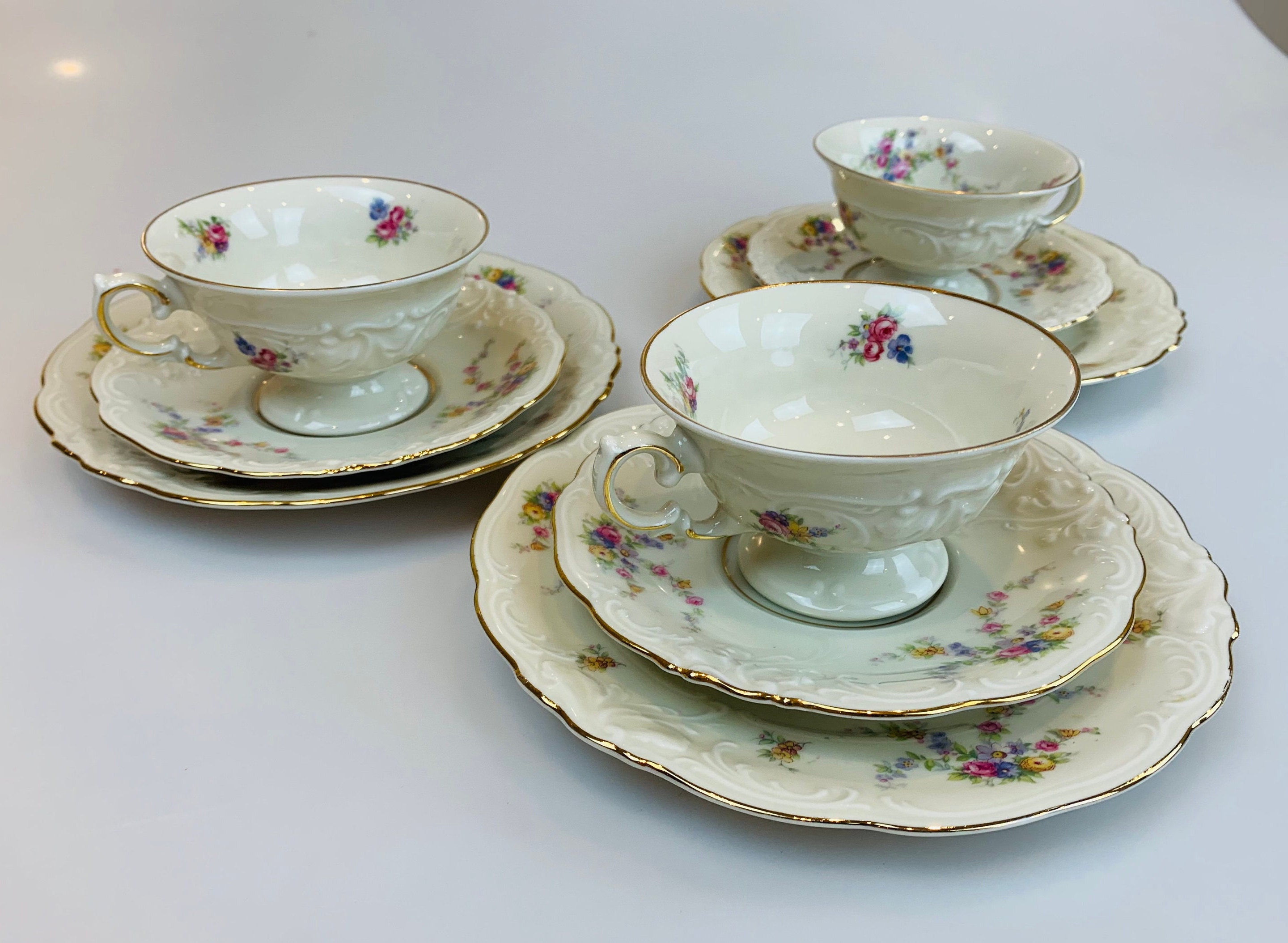 Vintage KPM AD 1831 Porcelain Tea Trio KPM Friederike Set of 3 Tea Cup ...
