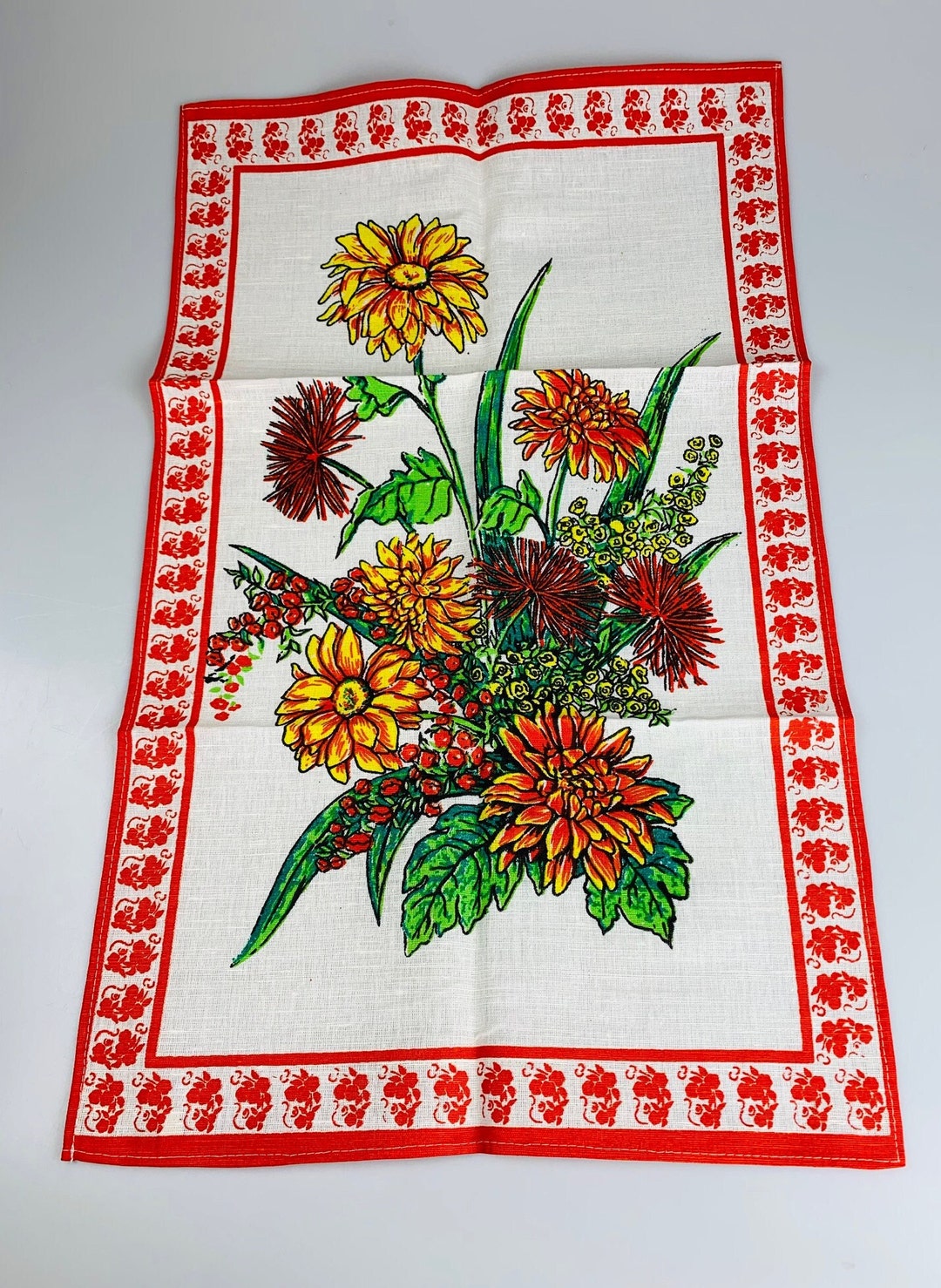 Vintage Kitchen Towel Soviet Era Floral Cotton Dish Cloth Made in USSR ...